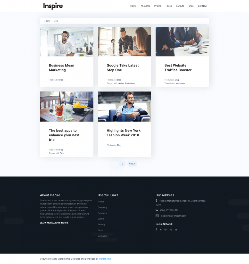 Inspire Wordpress Documentation • WarpTheme